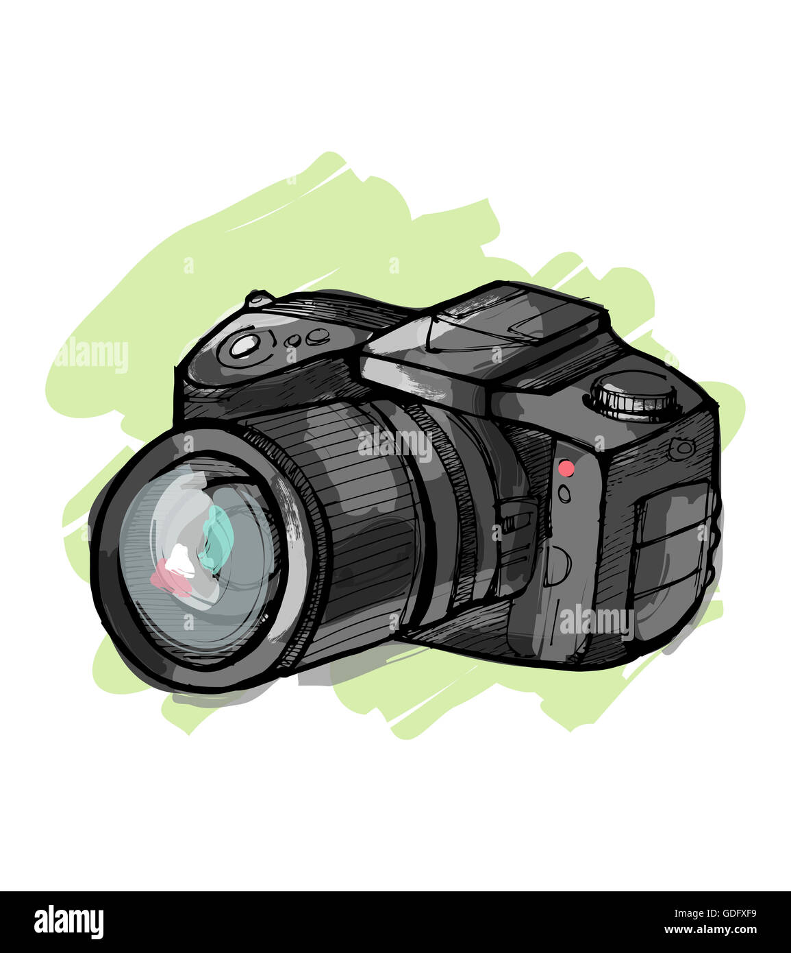 Hand drawn vector illustration or drawing of a reflex camera Stock ...