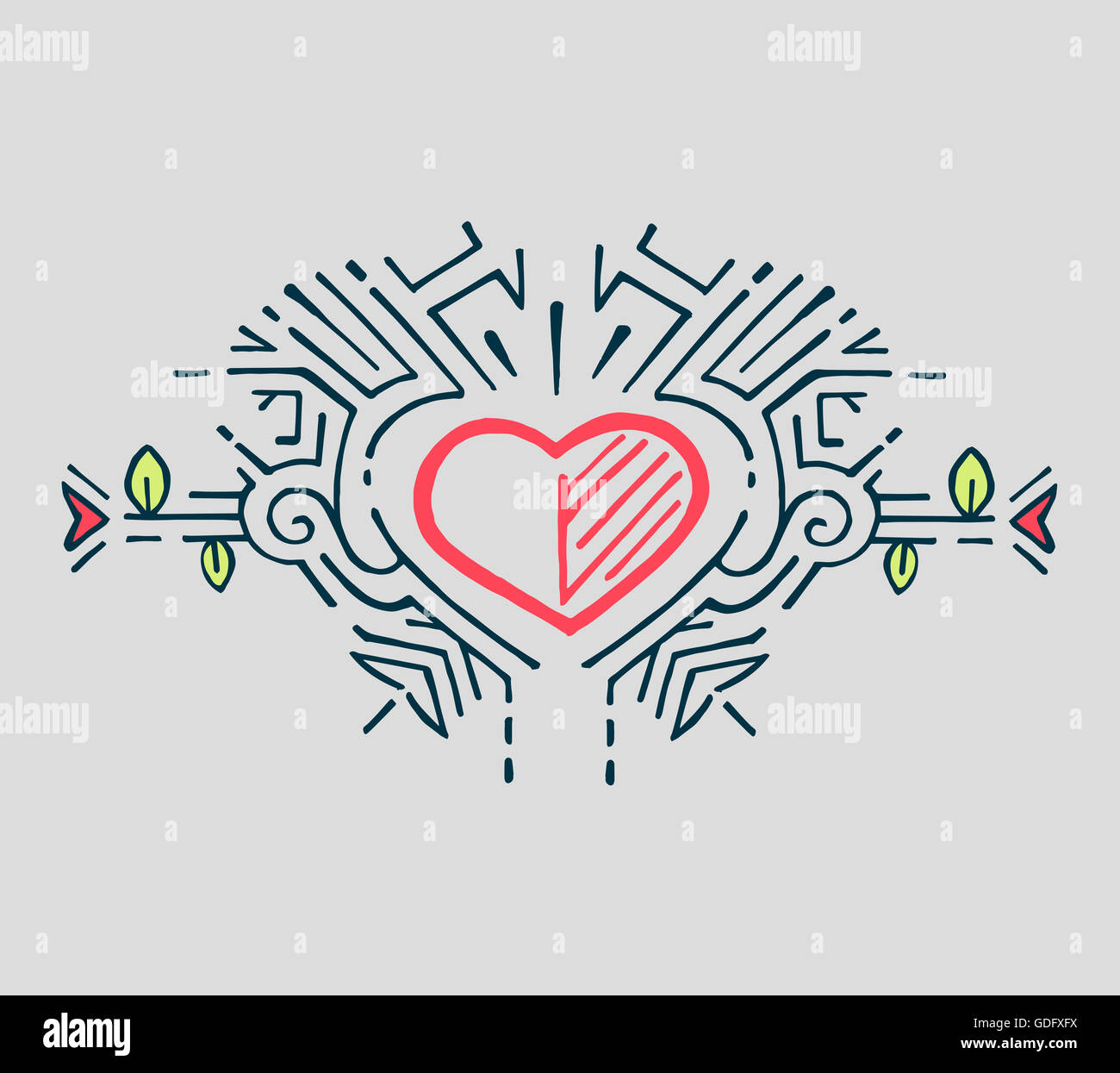 Hand drawn vector illustration or drawing of a heart with lines and ...