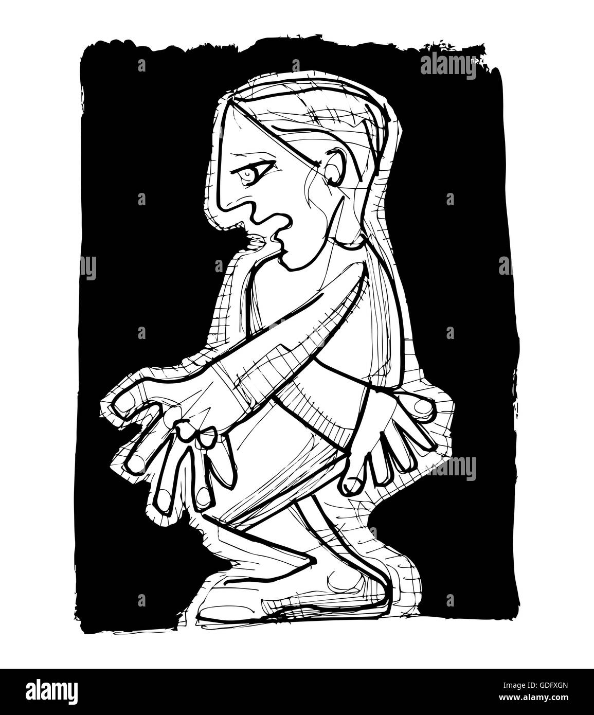 Hand drawn illustration or drawing of an ashamed cubist man Stock Photo ...