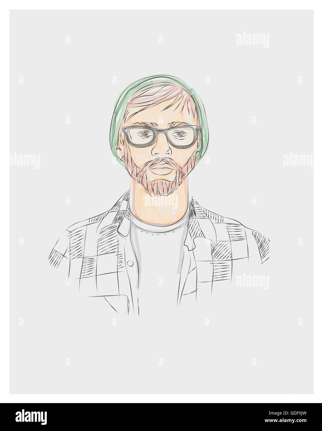 Hand drawn illustration or drawing of a hipster Stock Photo - Alamy