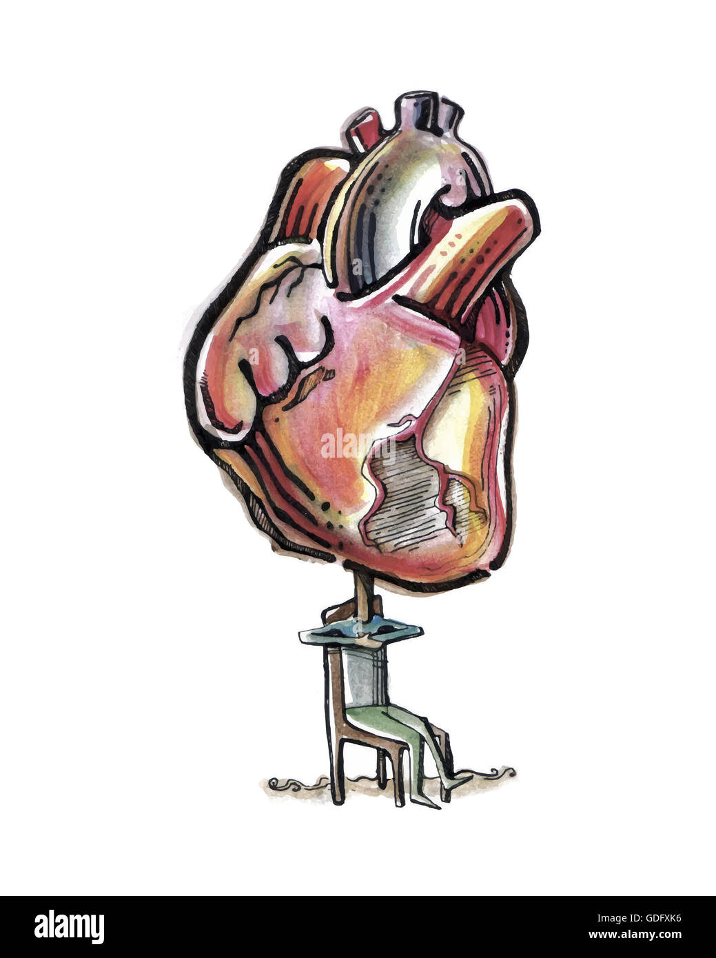 Hand drawn illustration or drawing of a man with a heart instead of ...