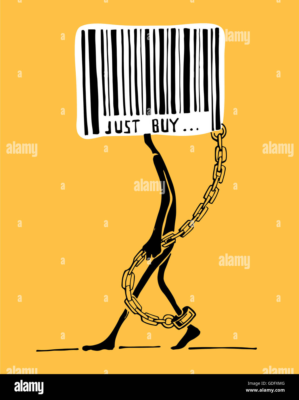 Hand drawn illustration or drawing of a man with a bar code instead of ...