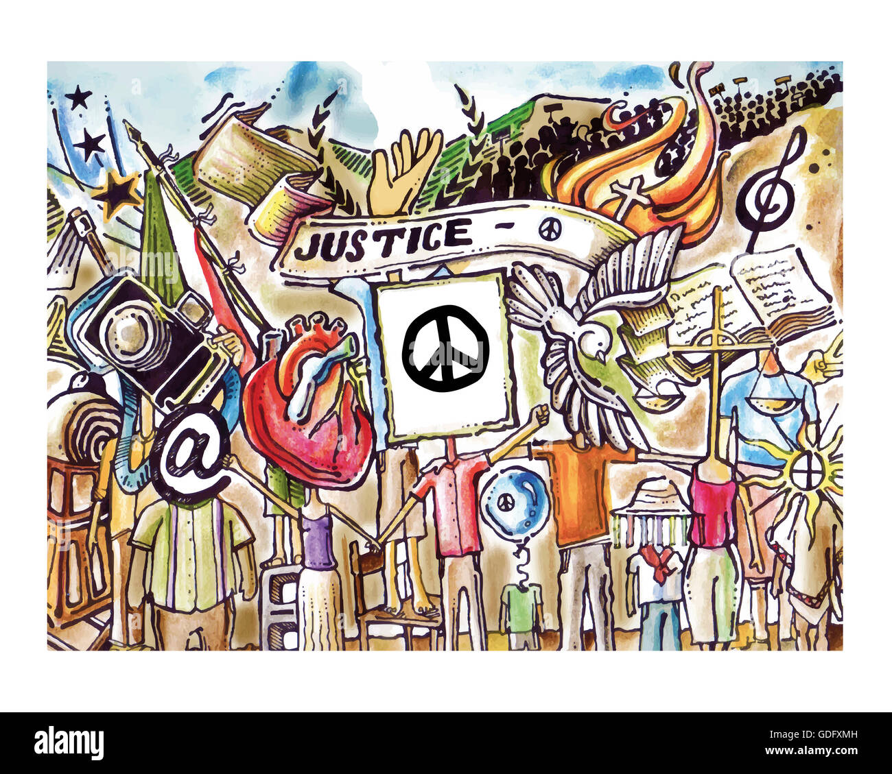 Hand drawn illustration or drawing of some people with weird heads ...