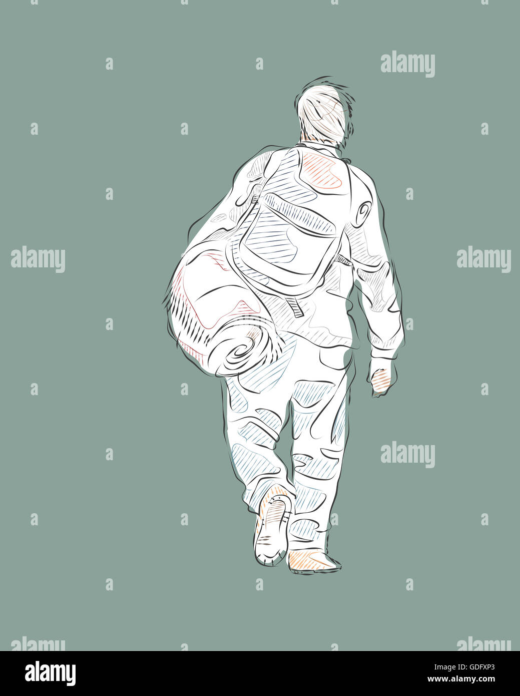 Hand drawn illustration or drawing of a migrant man Stock Photo - Alamy