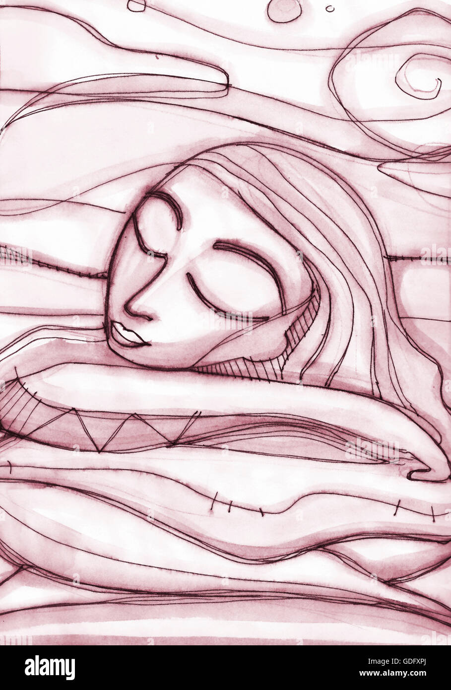 Hand drawn illustration or drawing of a sleeping woman Stock Photo - Alamy