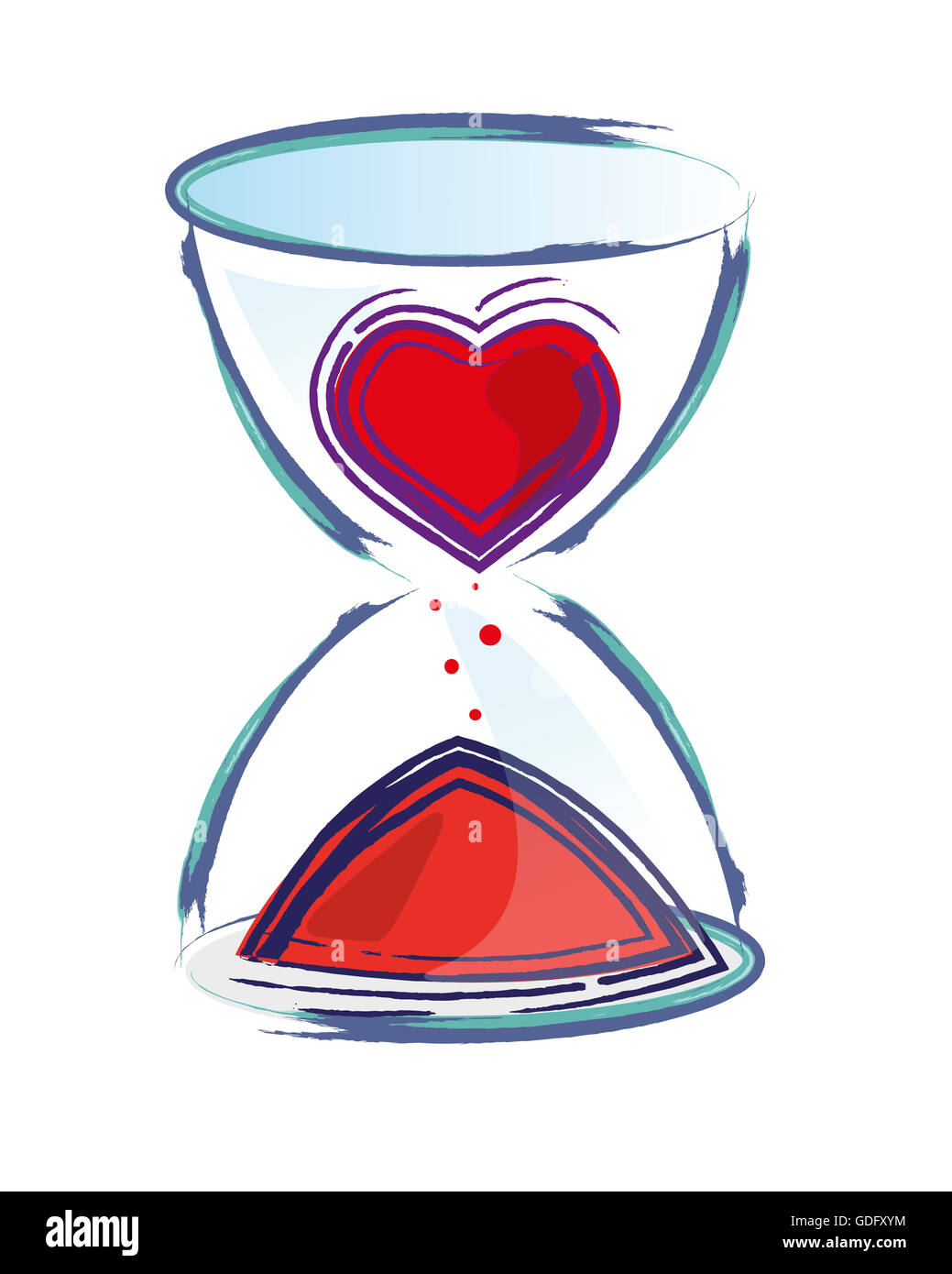 Hand drawn illustration or drawing of a sand clock and a heart Stock ...