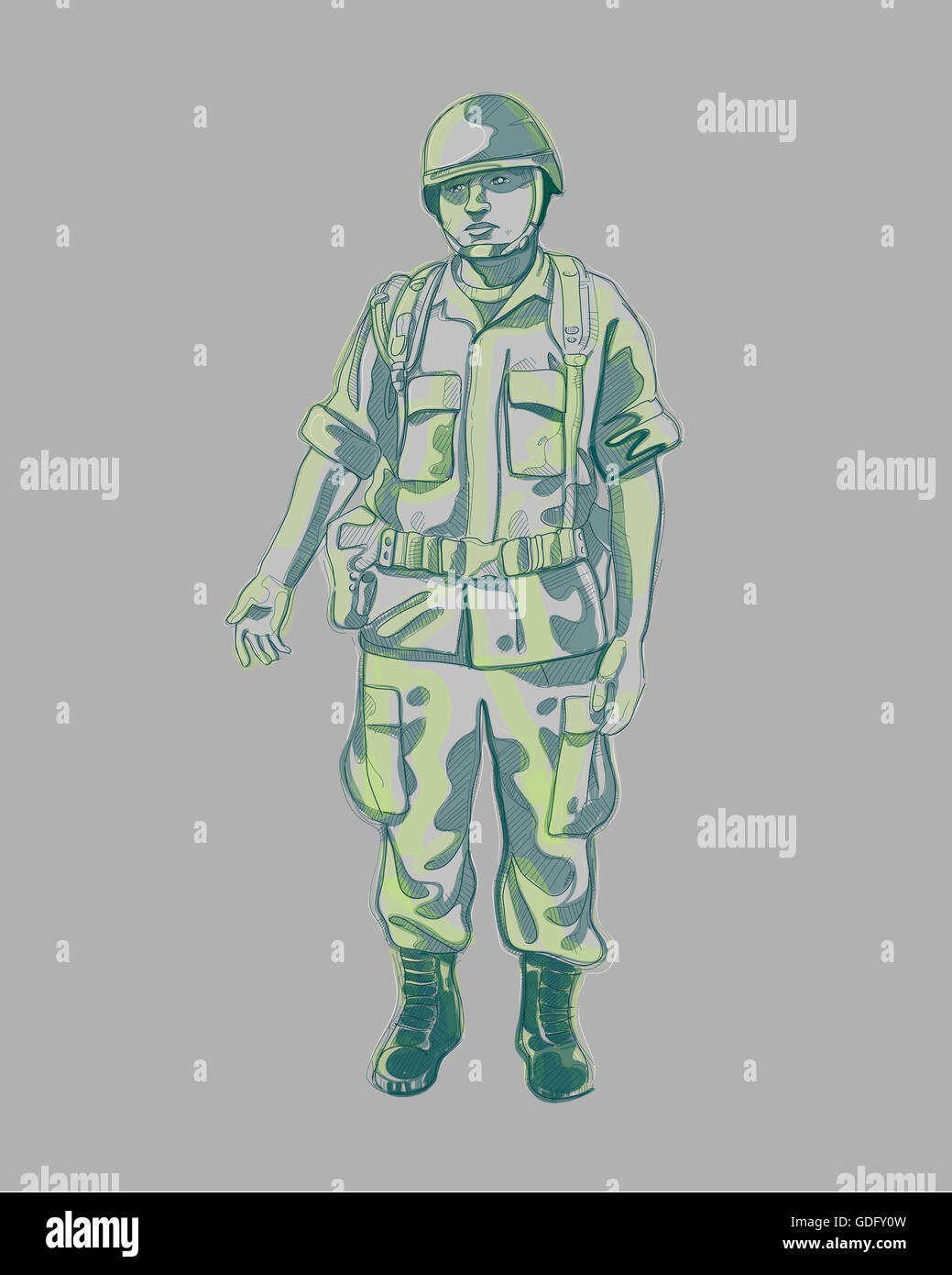 Hand drawn illustration drawing soldier hi-res stock photography and ...