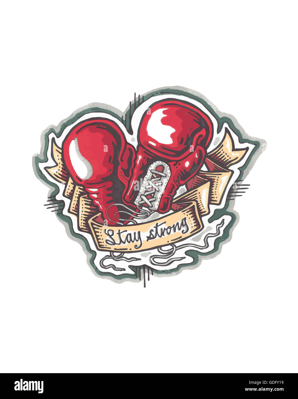 Hand drawn illustration or drawing of a pair of boxing gloves and the ...