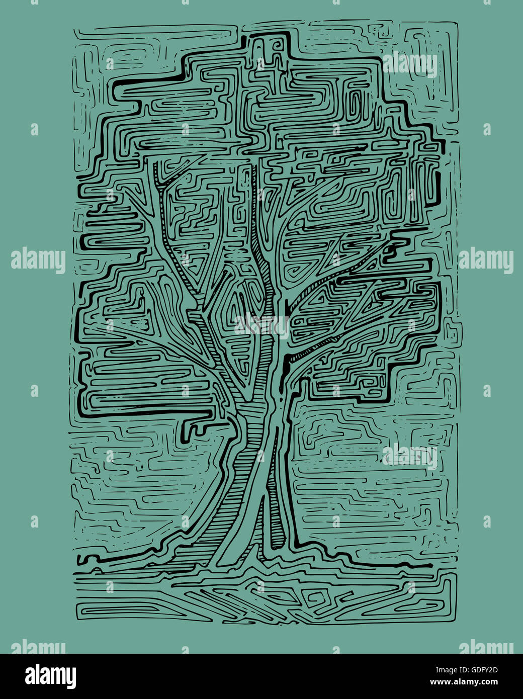 Hand drawn illustration or drawing of a tree Stock Photo - Alamy