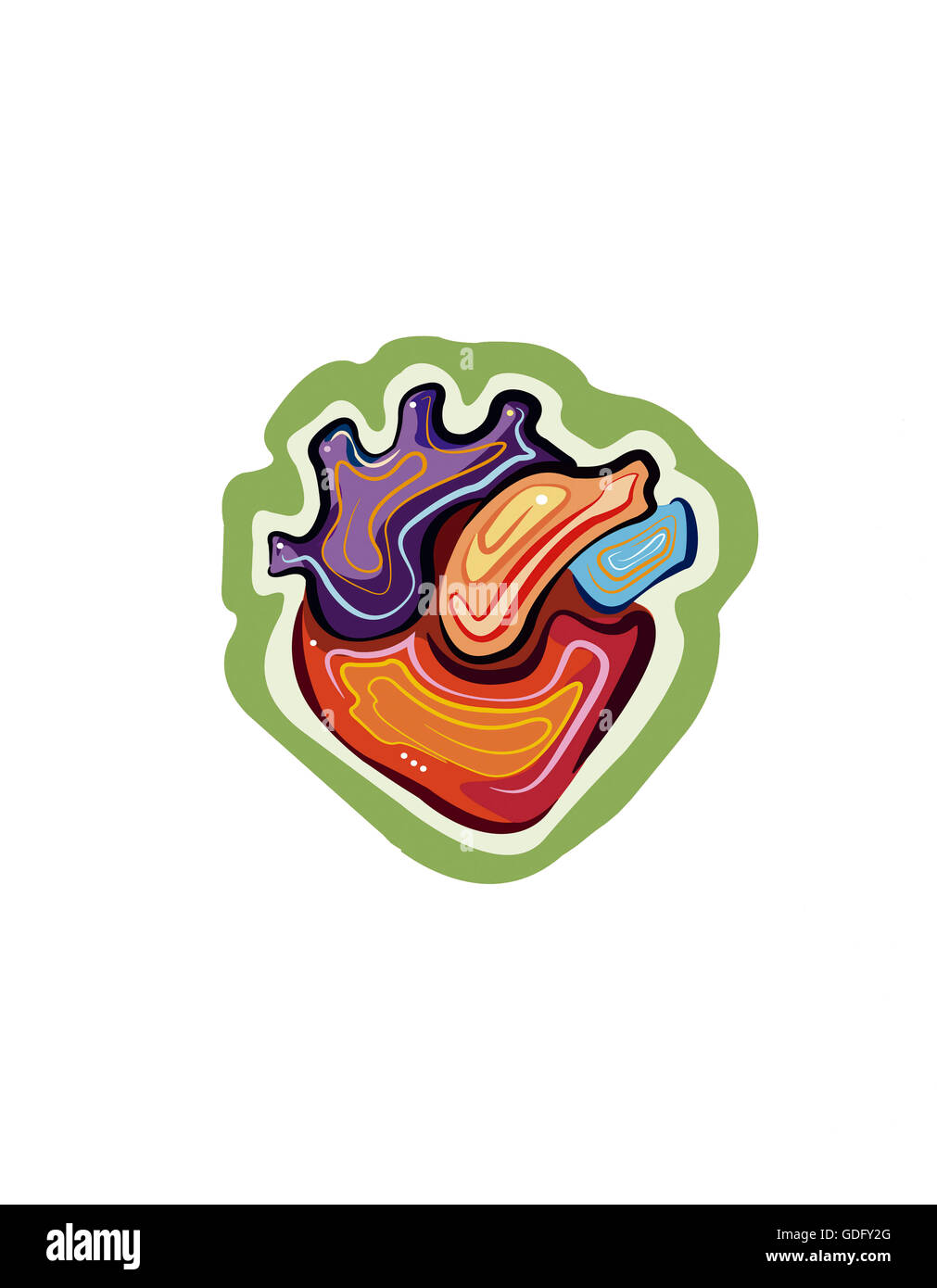 Hand drawn illustration or drawing of a colorful human heart Stock ...