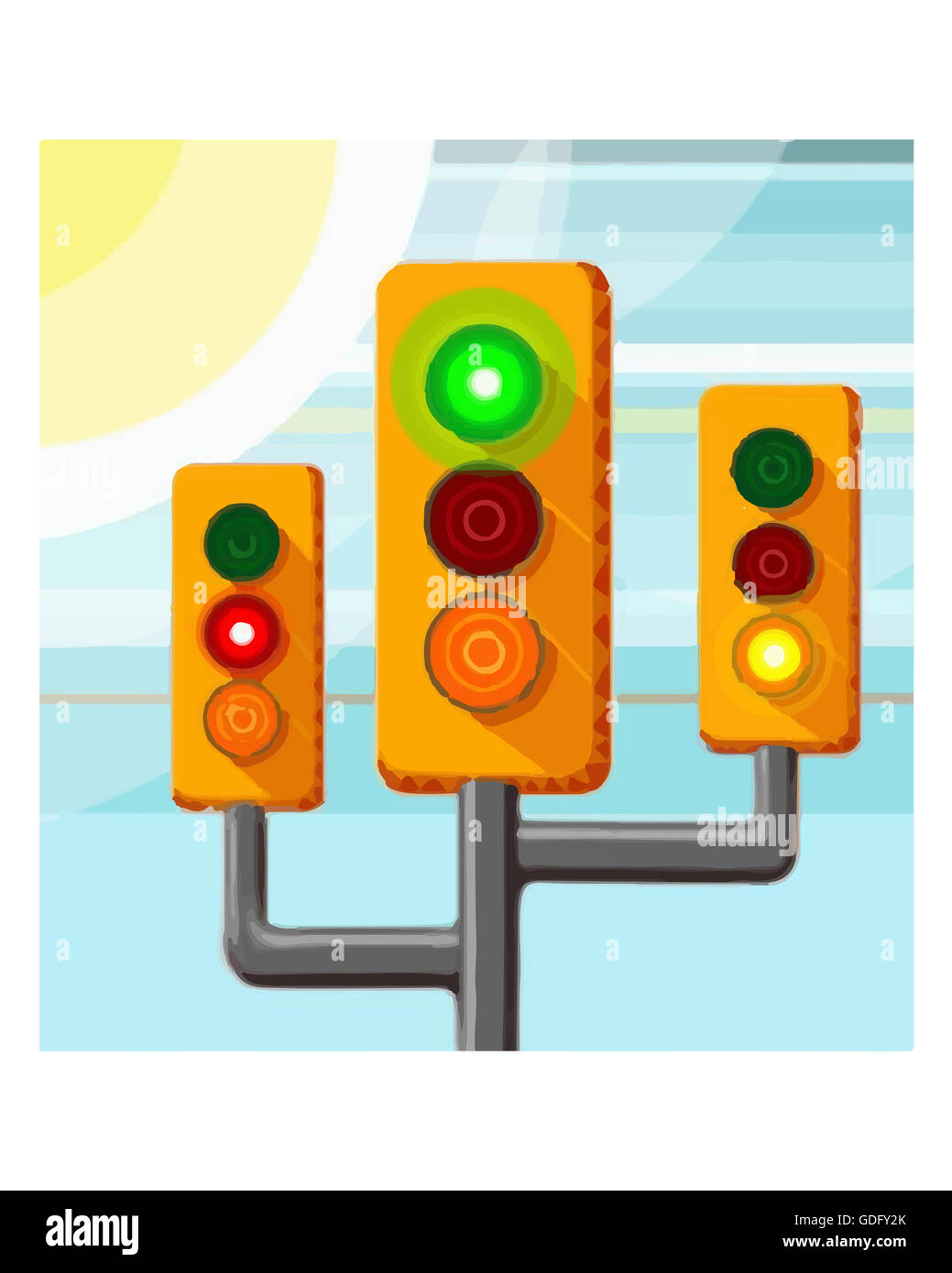 Hand drawn illustration or drawing of a traffic light in form of cactus ...