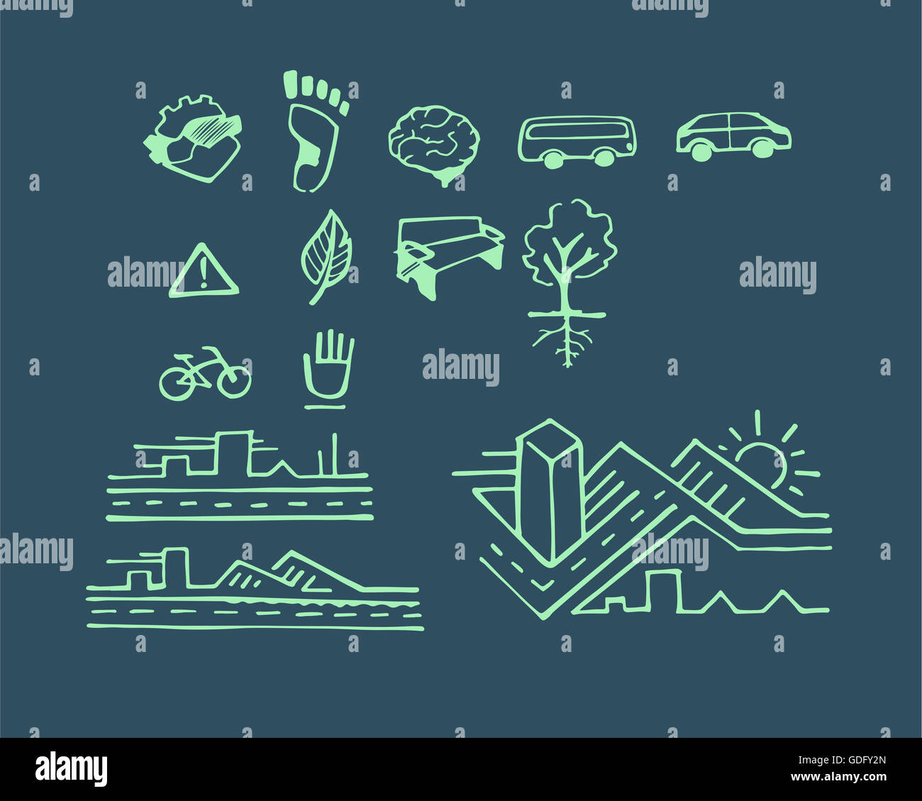 Urban hand drawn vector drawings and icons symbols Stock Photo - Alamy