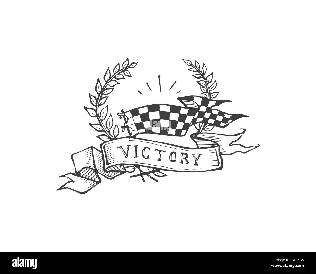 Hand drawn illustration or drawing of a victory badge Stock Photo - Alamy