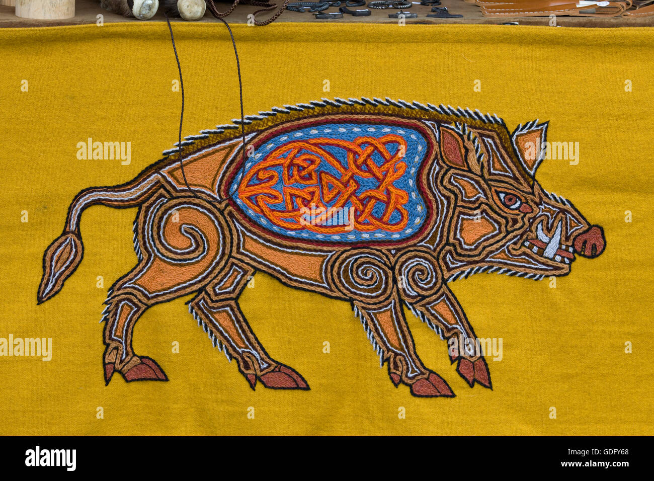 medieval tapestry of a wild boar Stock Photo - Alamy