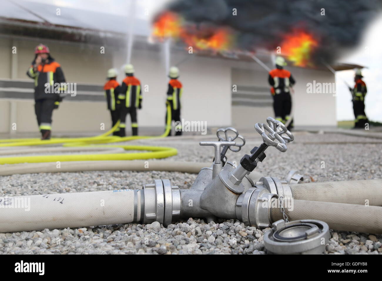 Firefighters solar roof panels photovoltaic on fire Stock Photo - Alamy