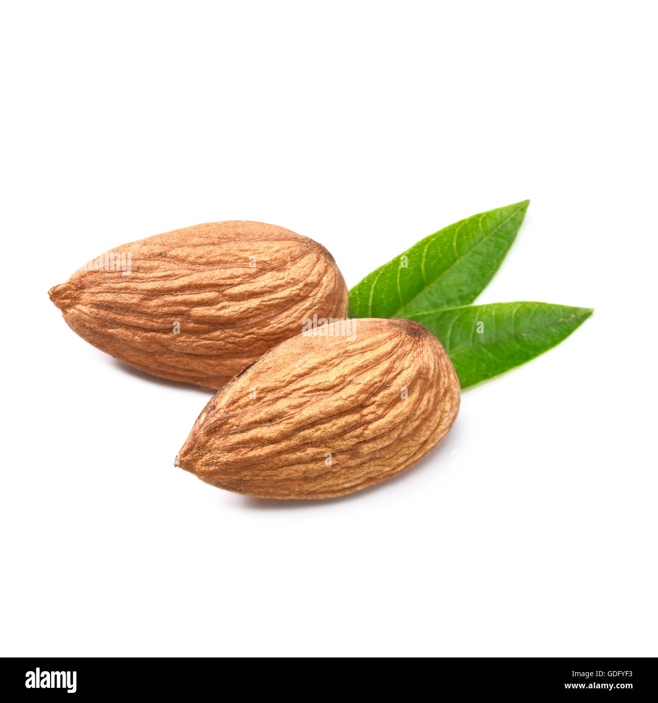 dried almond nuts and fresh leaves on white Stock Photo - Alamy
