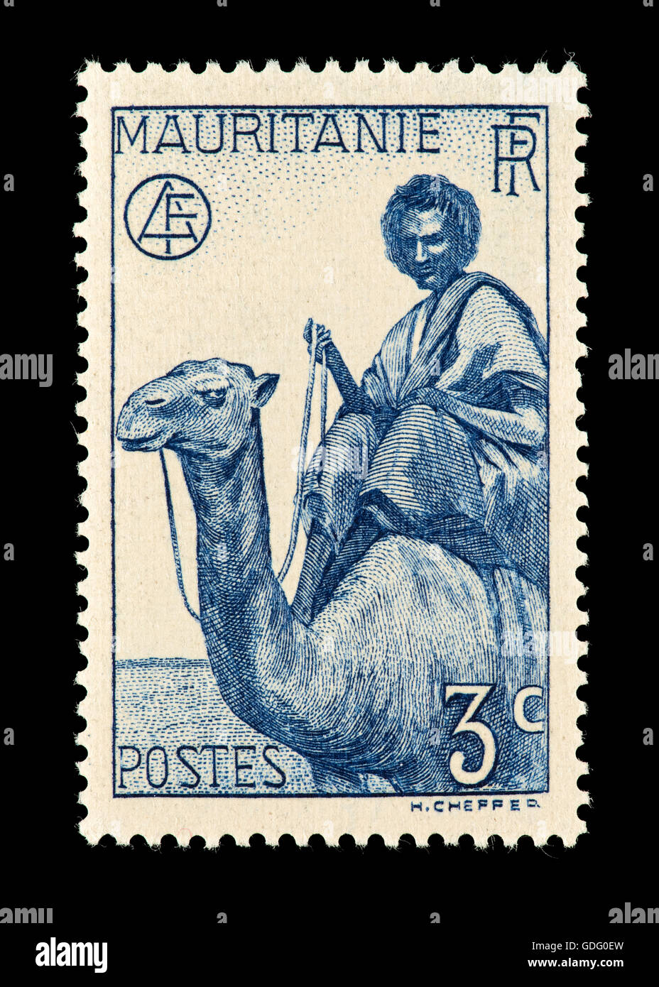 Postage stamp from Mauritania depicting a camel rider Stock Photo - Alamy