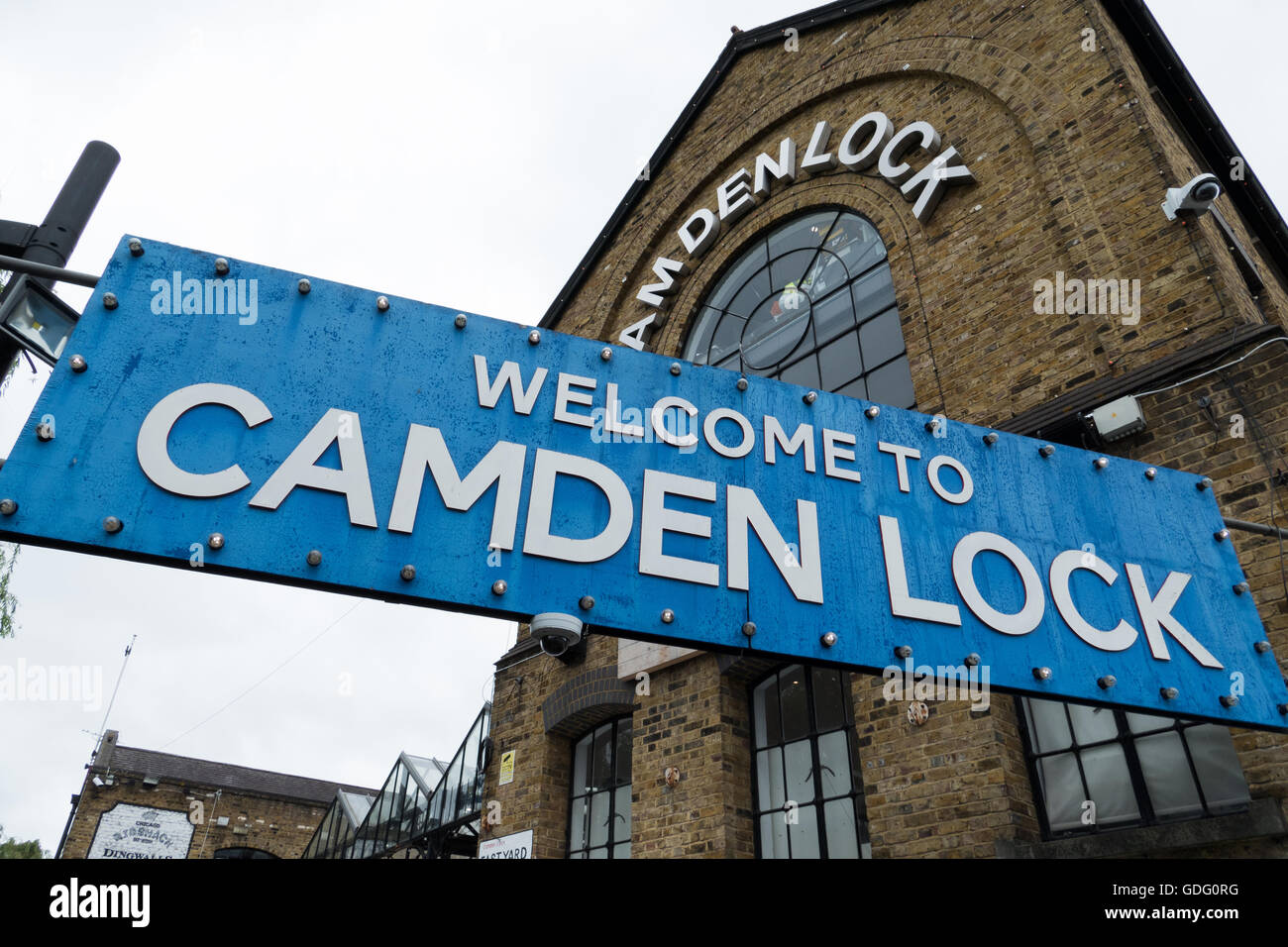 Camden Lock sign at the entrance to Camden market, a famous tourist and ...