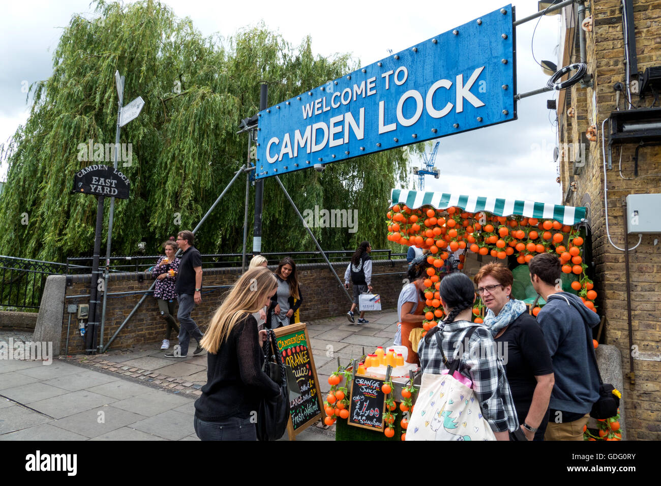 Camden Lock sign at the entrance to Camden market, a famous tourist and ...