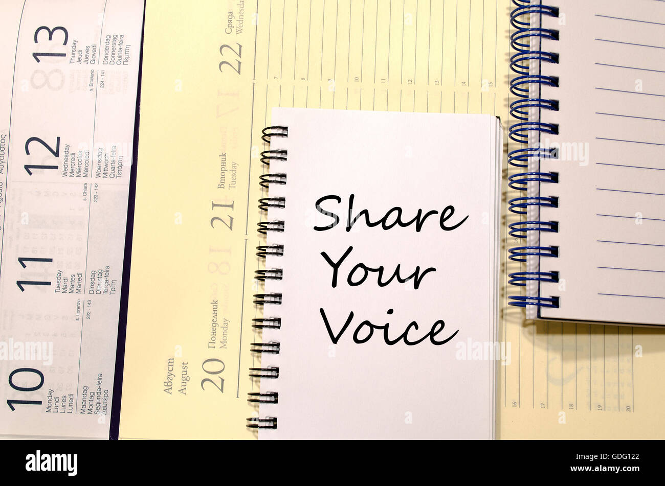 Share your voice text concept write on notebook Stock Photo - Alamy