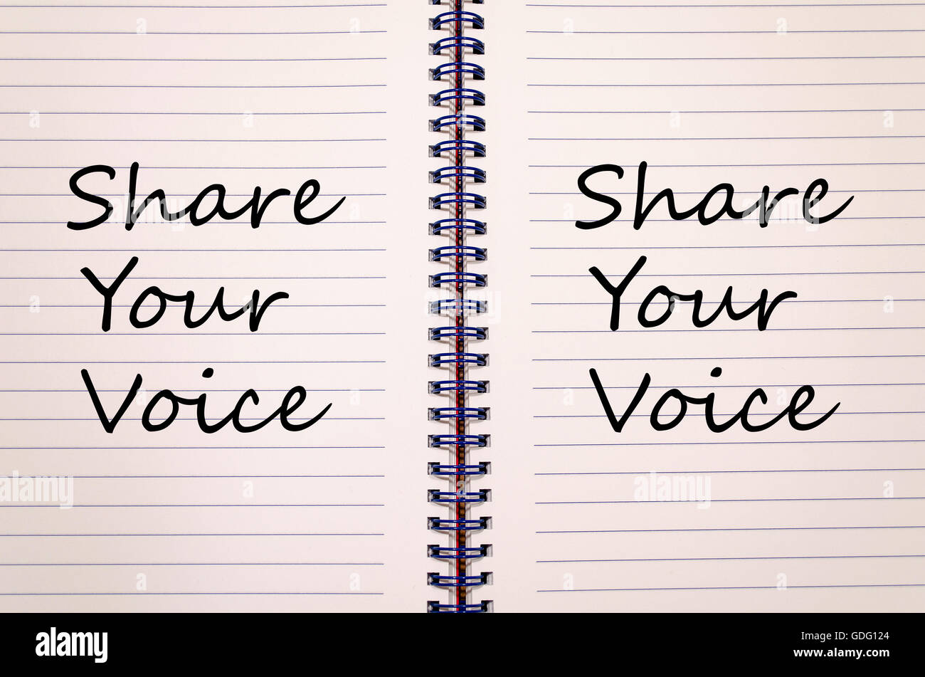 Share your voice text concept write on notebook Stock Photo - Alamy