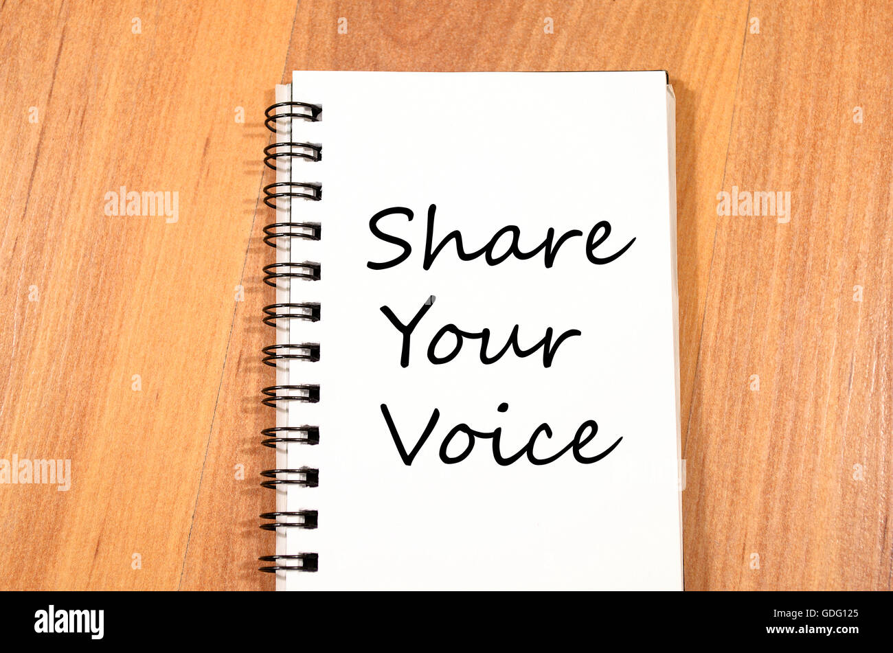 Share your voice text concept write on notebook Stock Photo - Alamy