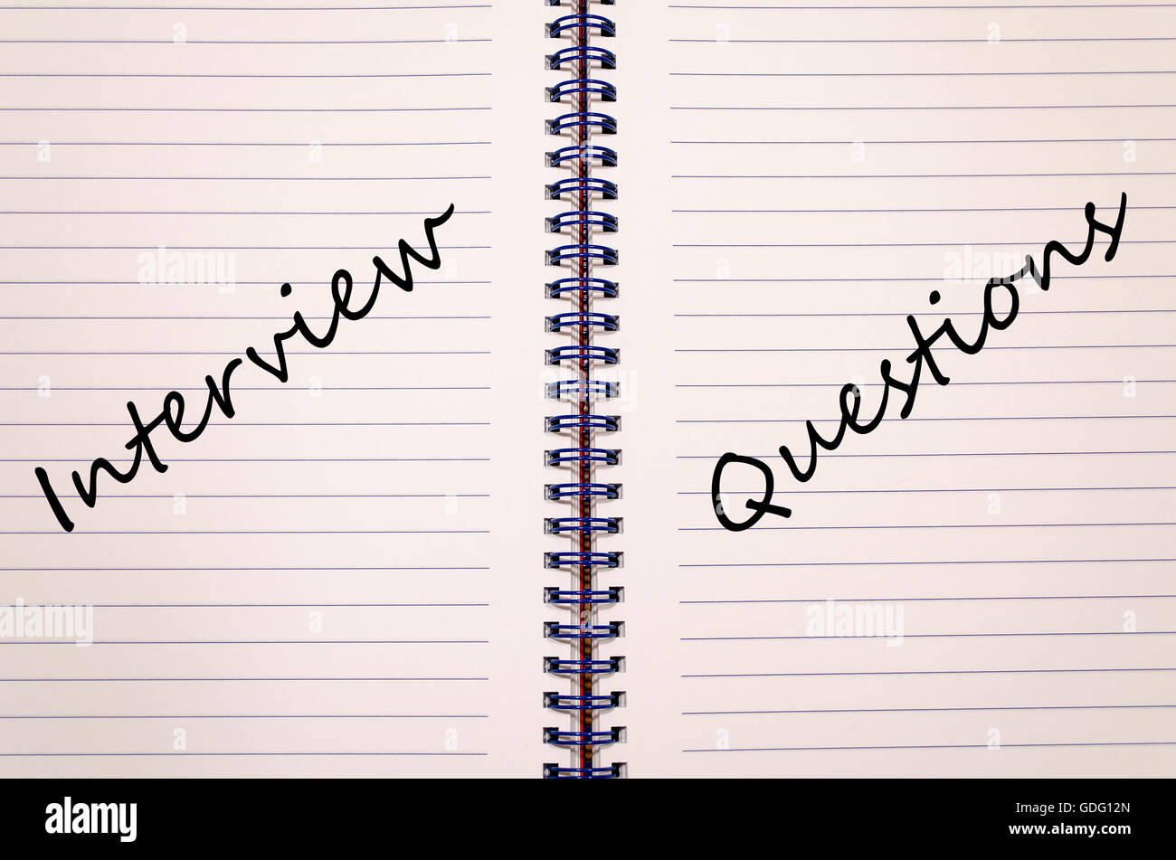 Interview questions text concept write on notebook Stock Photo - Alamy