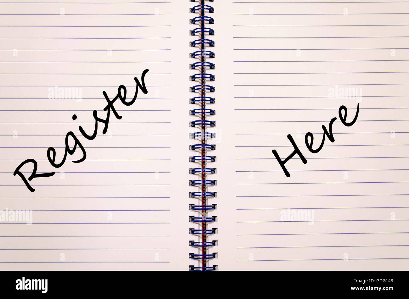 Register here text concept write on notebook Stock Photo - Alamy