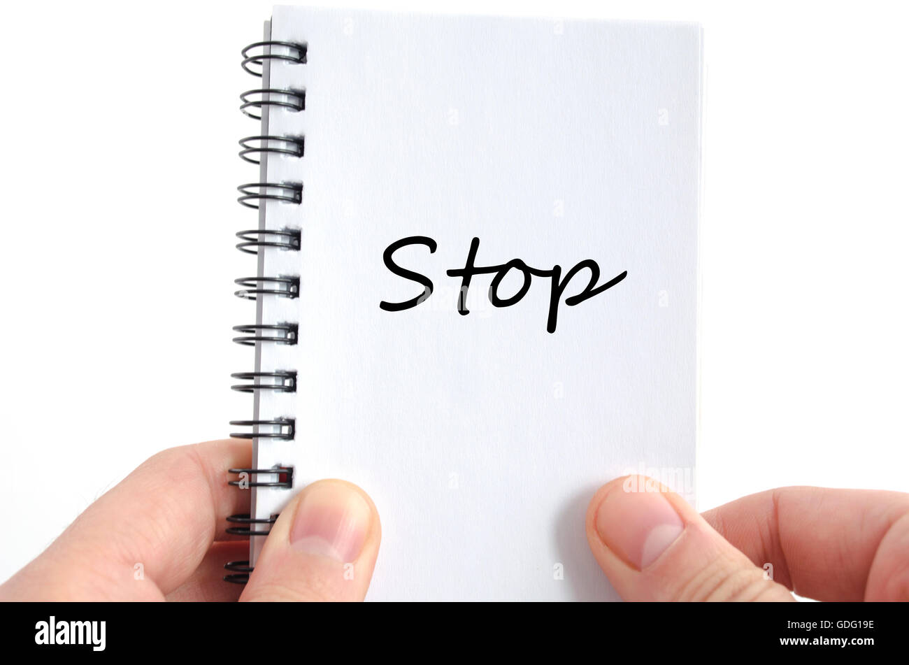Stop text concept isolated over white background Stock Photo - Alamy