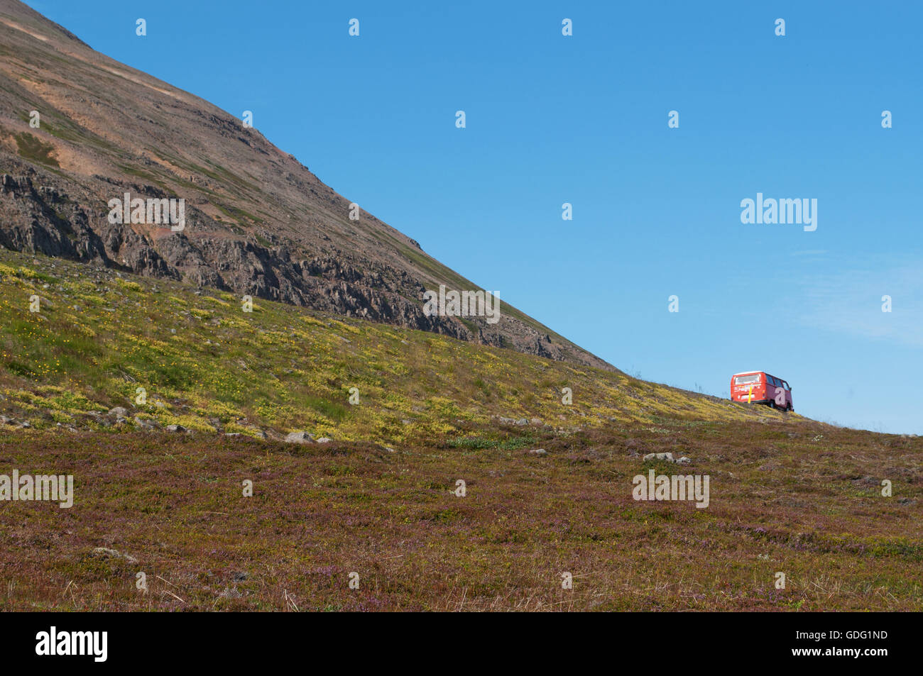 Iceland: a camper van in the Icelandic landscape, worldwide considered ...