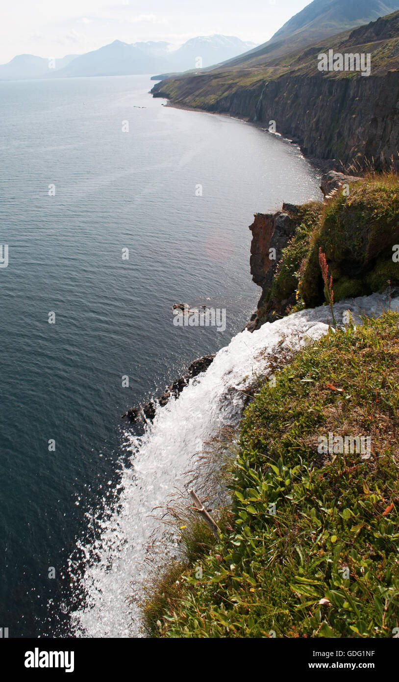 Iceland, Europe: view of Icelandic landscape with a stream of clear ...