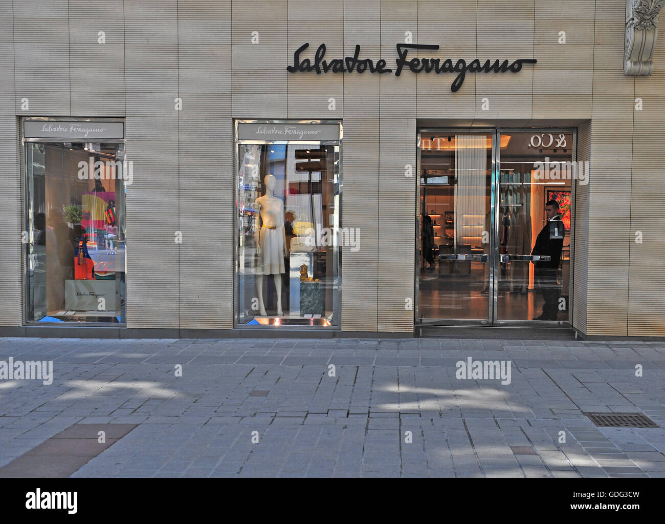 VIENNA, AUSTRIA - JUNE 6, 2016: Facade of Salvatore Ferragamo flagship ...