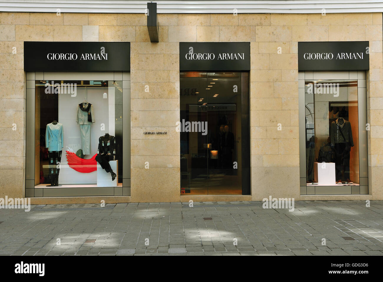 VIENNA, AUSTRIA - JUNE 6, 2016: Facade of Giorgio Armani flagship store ...