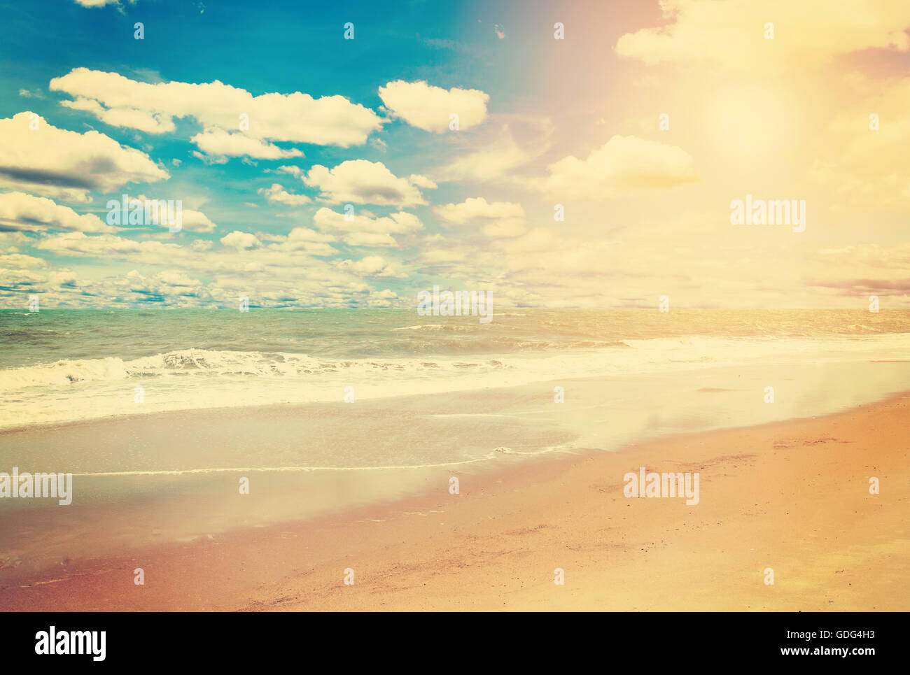sea and beach in summer in vintage effect Stock Photo - Alamy