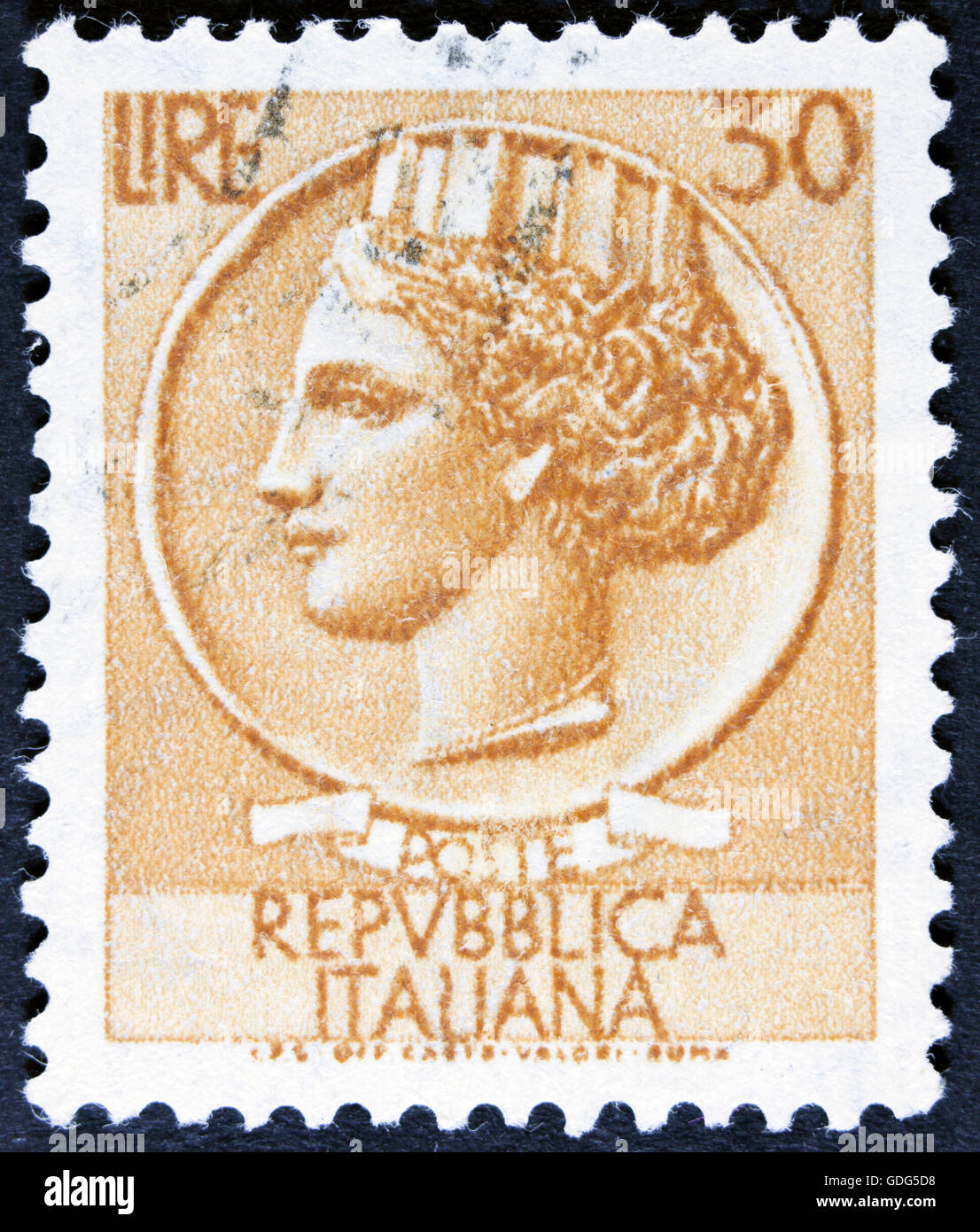 ITALY - CIRCA 1968: A stamp printed in Italy shows an Ancient coin of ...