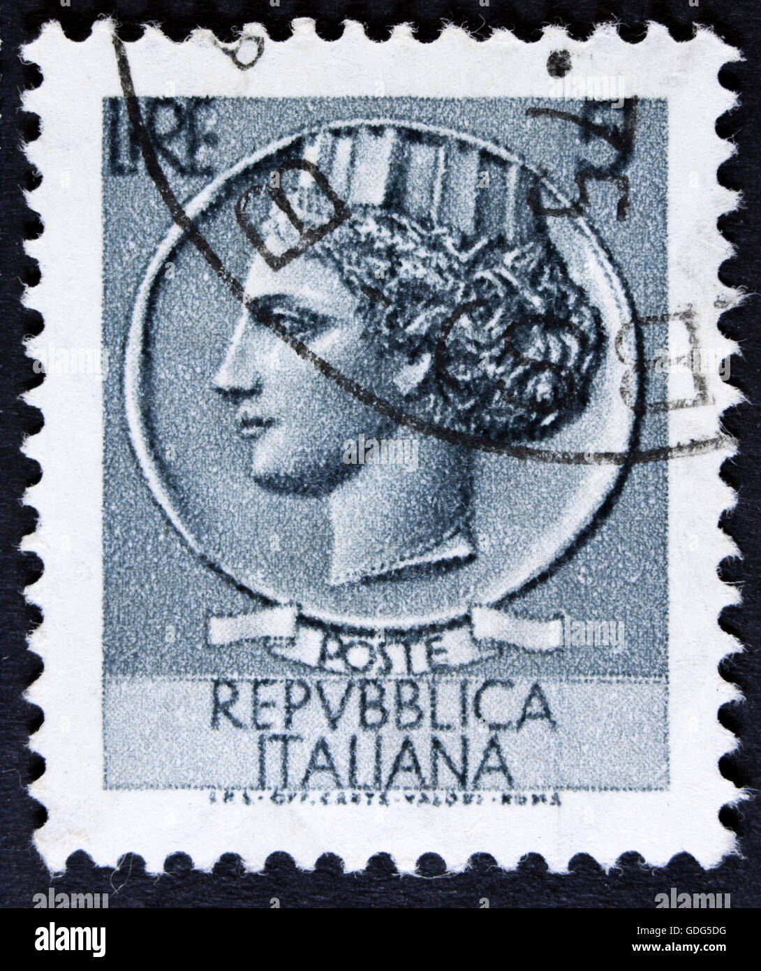 ITALY - CIRCA 1968: A stamp printed in Italy shows an Ancient coin of ...