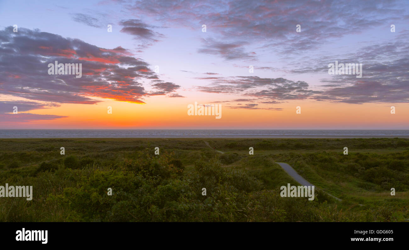 Pastel sunset at Schiermonnikoog, one of the West Frisian islands in ...