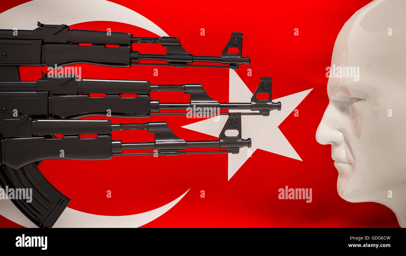 3d ender: automatic rifles aimed at the man on a background of Turkish ...