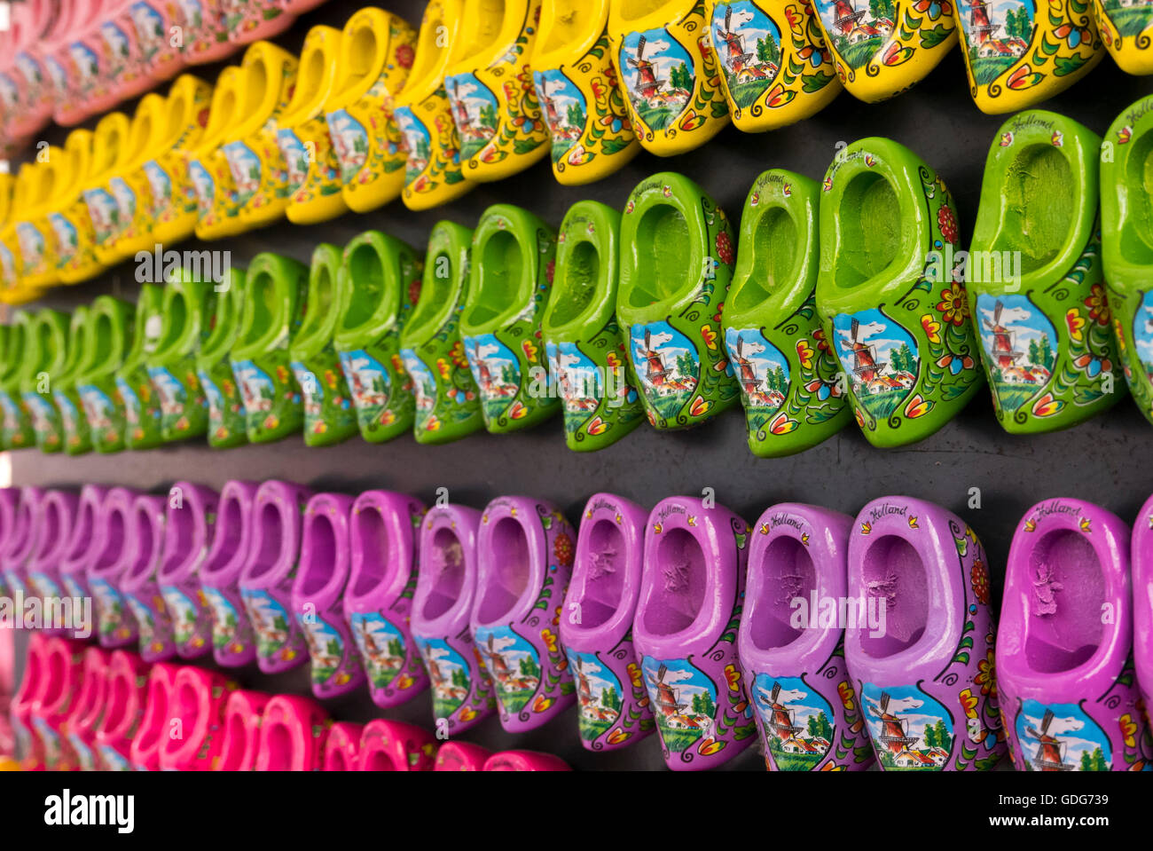 Colourful traditional handmade clogs on display in Amsterdam, Holland ...