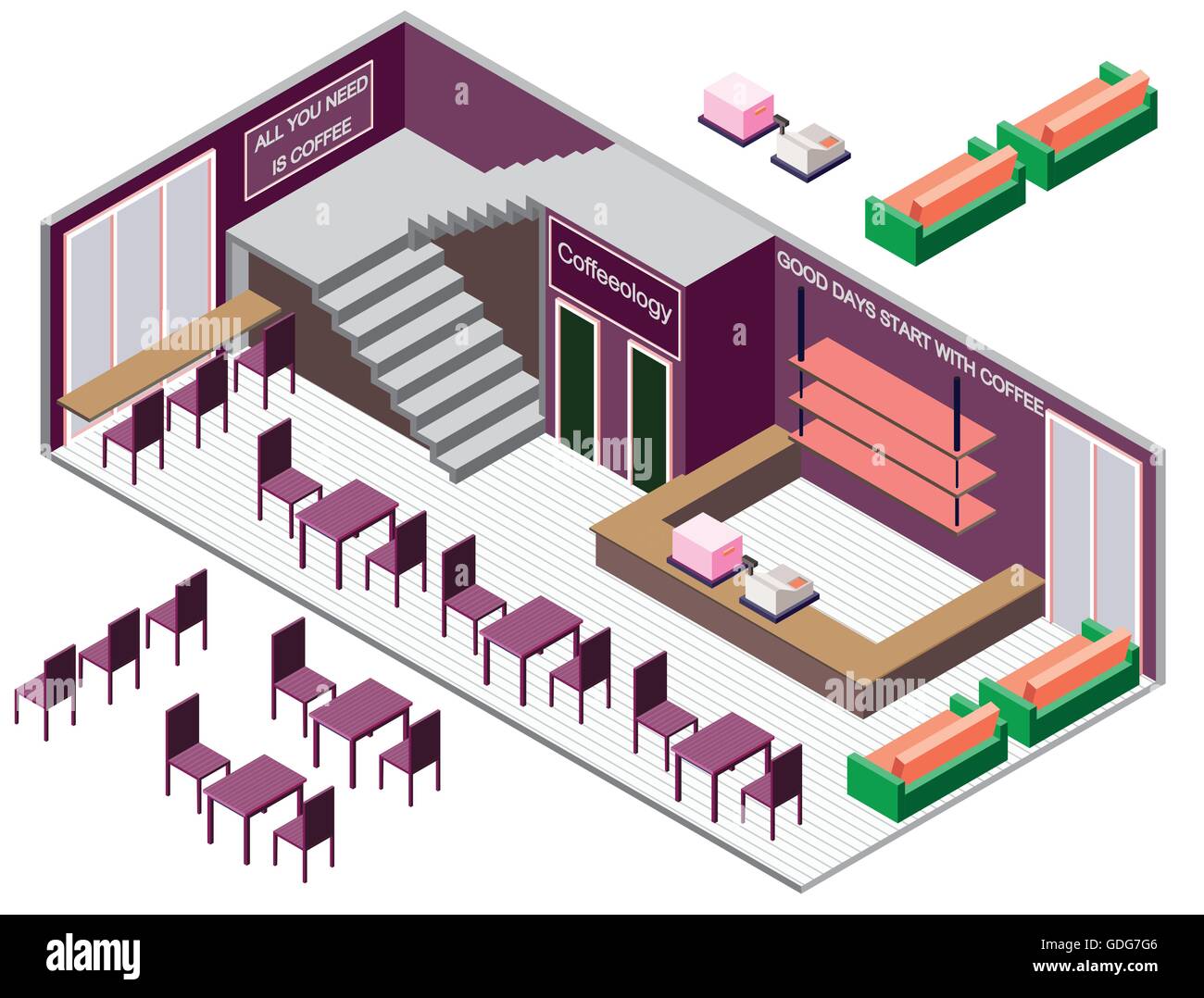 illustration of infographic interior room concept in isometric graphic ...