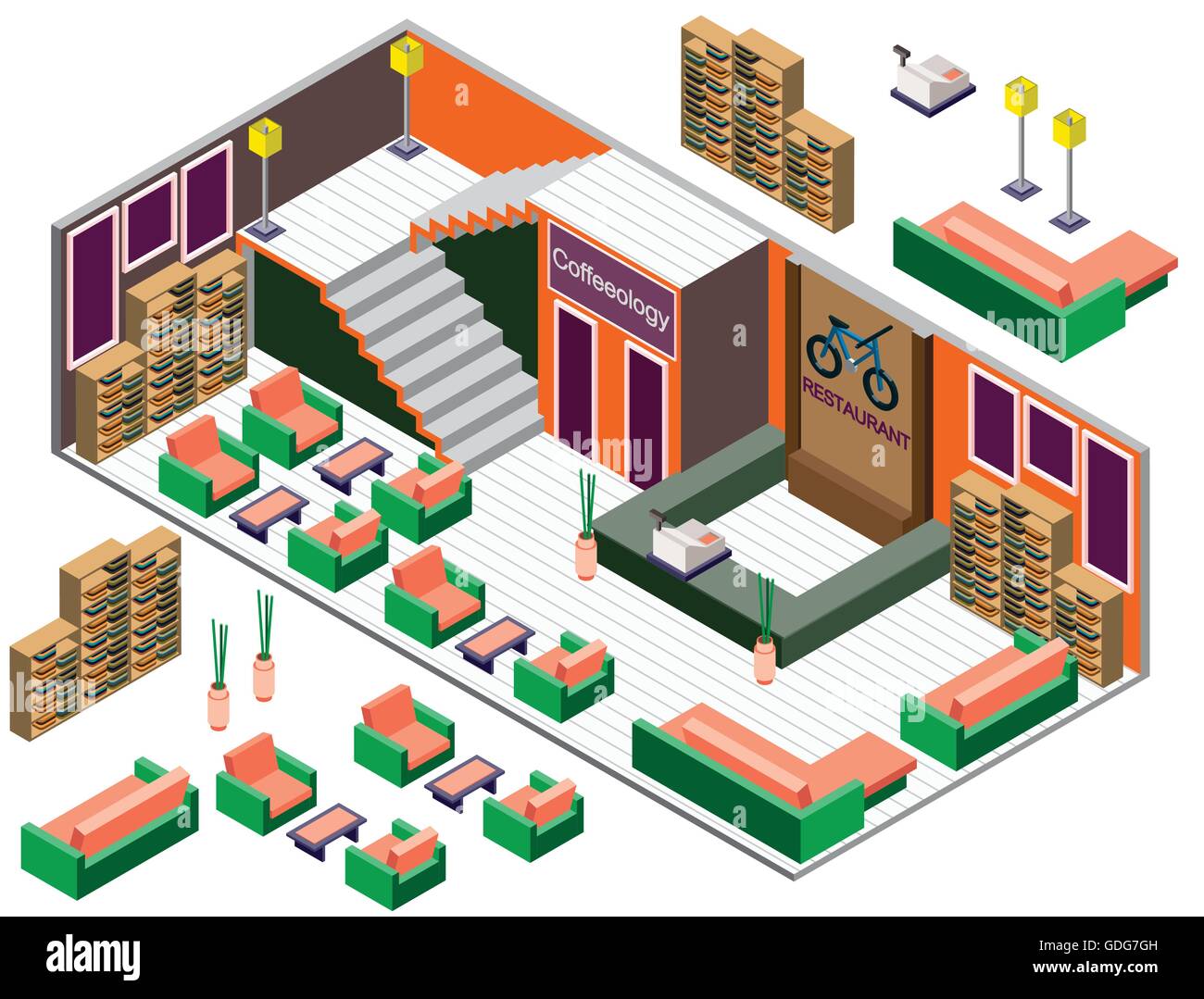 illustration of infographic interior room concept in isometric graphic ...