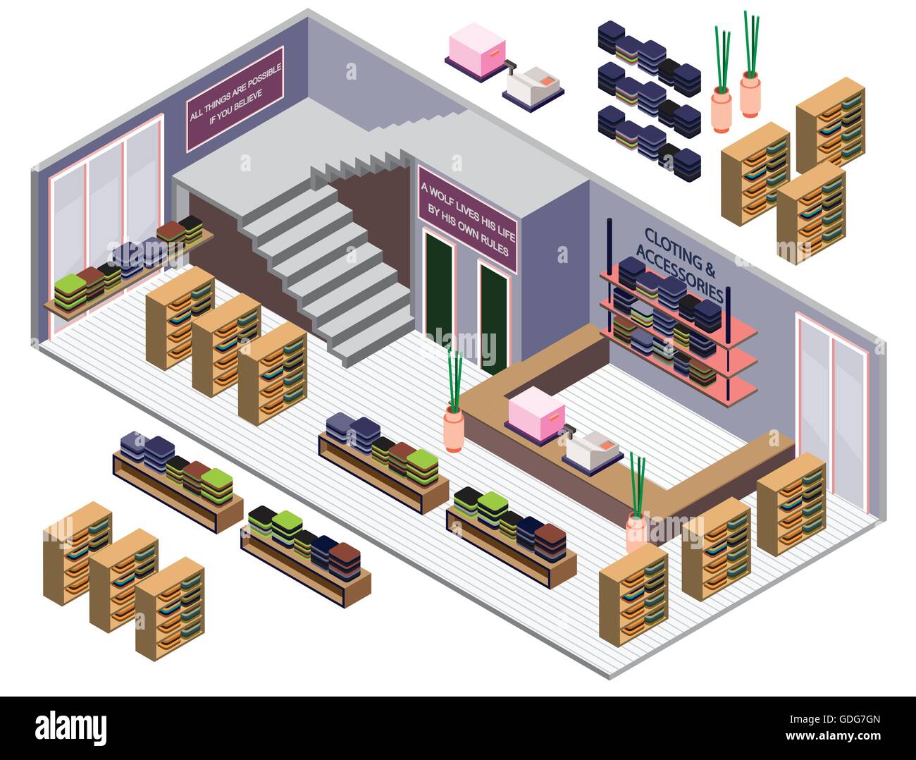 illustration of infographic interior room concept in isometric graphic ...