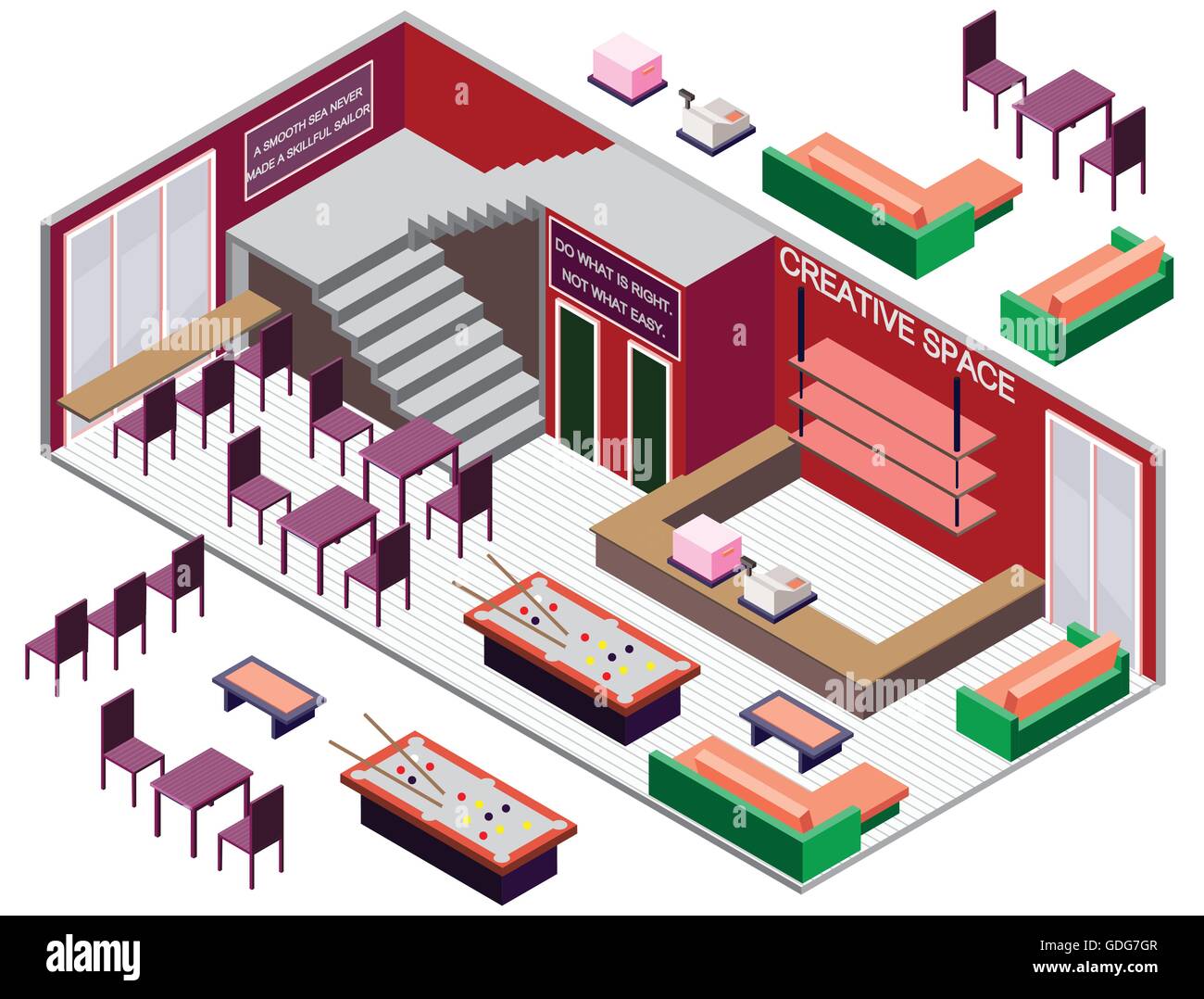 illustration of infographic interior room concept in isometric graphic ...