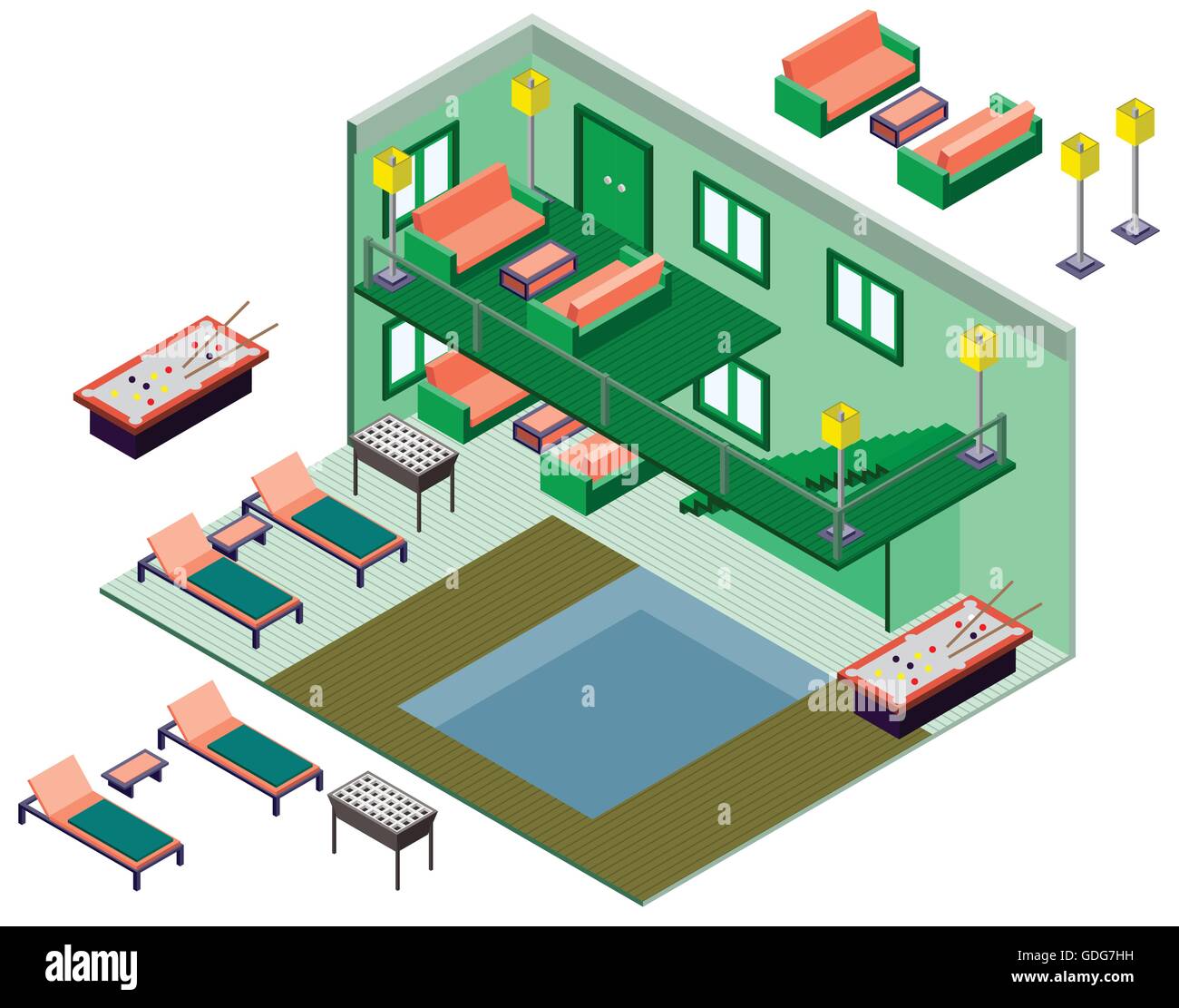 illustration of infographic interior room concept in isometric graphic ...