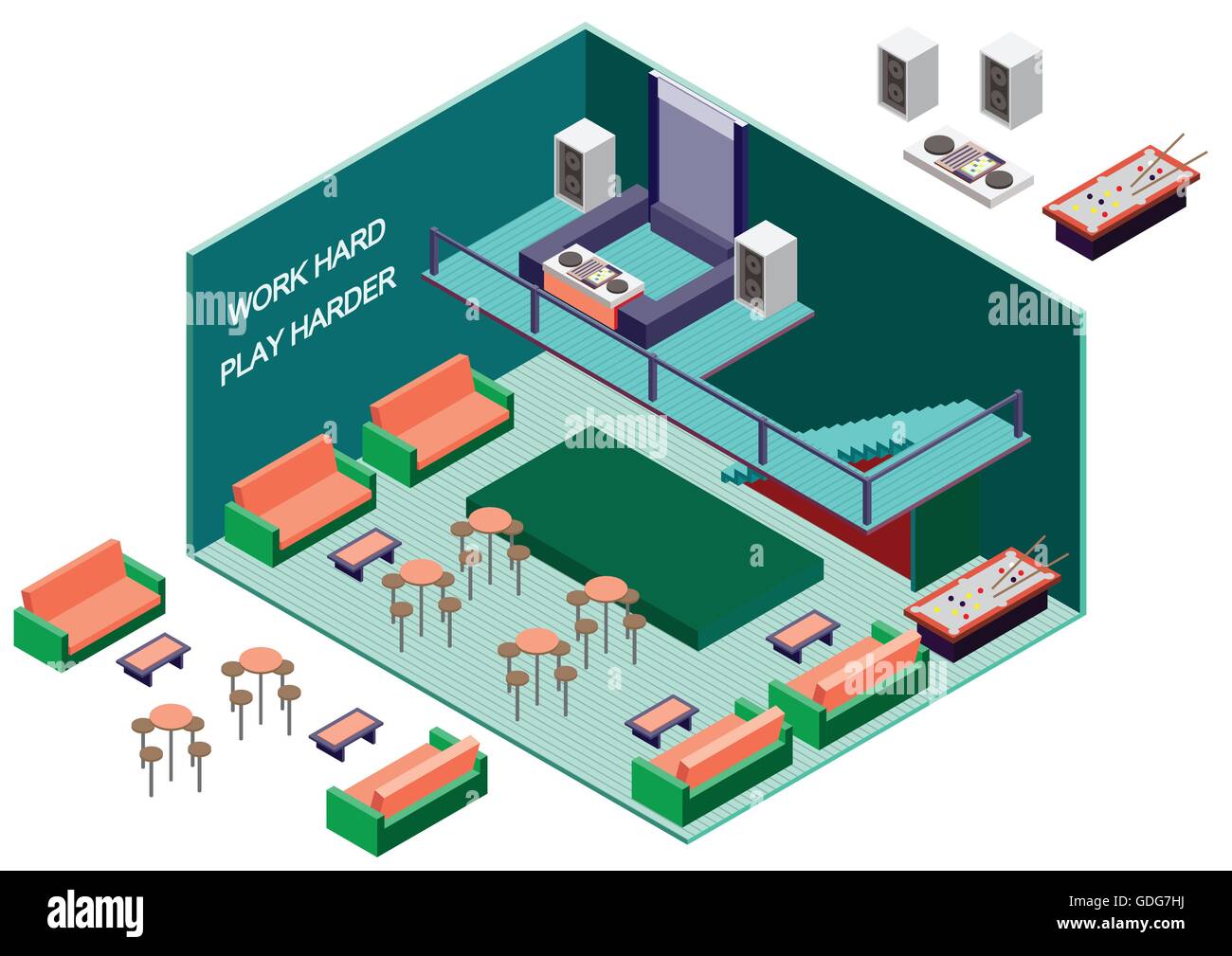 illustration of infographic interior room concept in isometric graphic ...