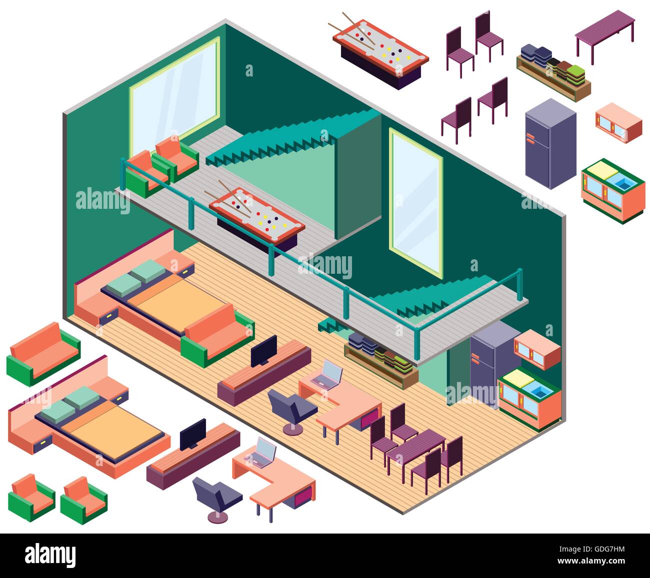 illustration of infographic interior room concept in isometric graphic ...