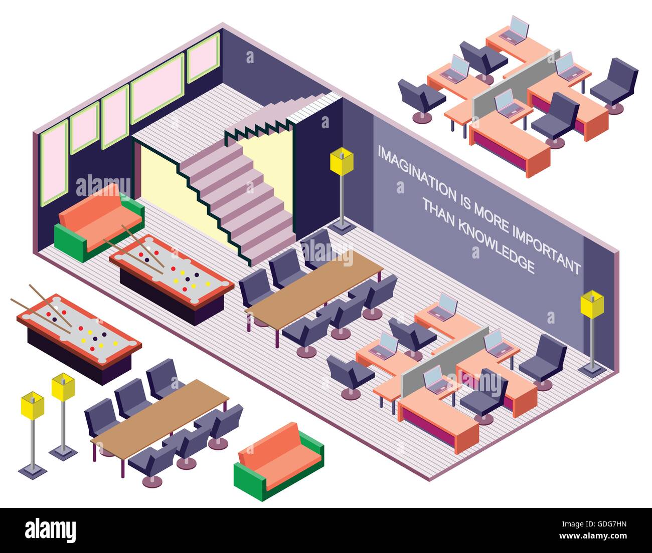 illustration of infographic interior room concept in isometric graphic ...