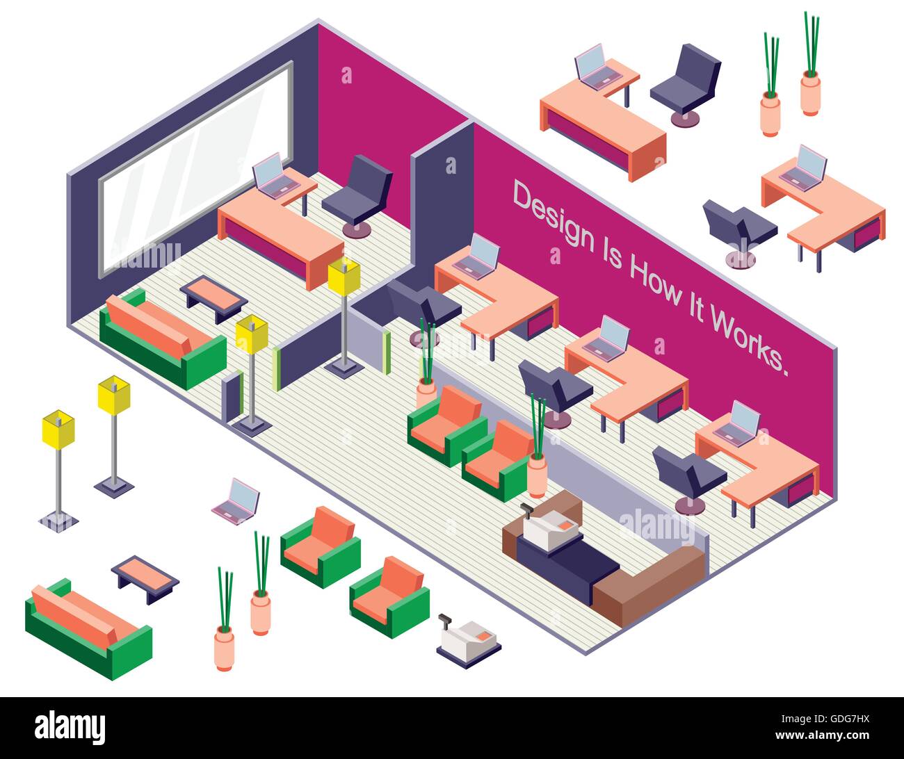 illustration of infographic interior room concept in isometric graphic ...