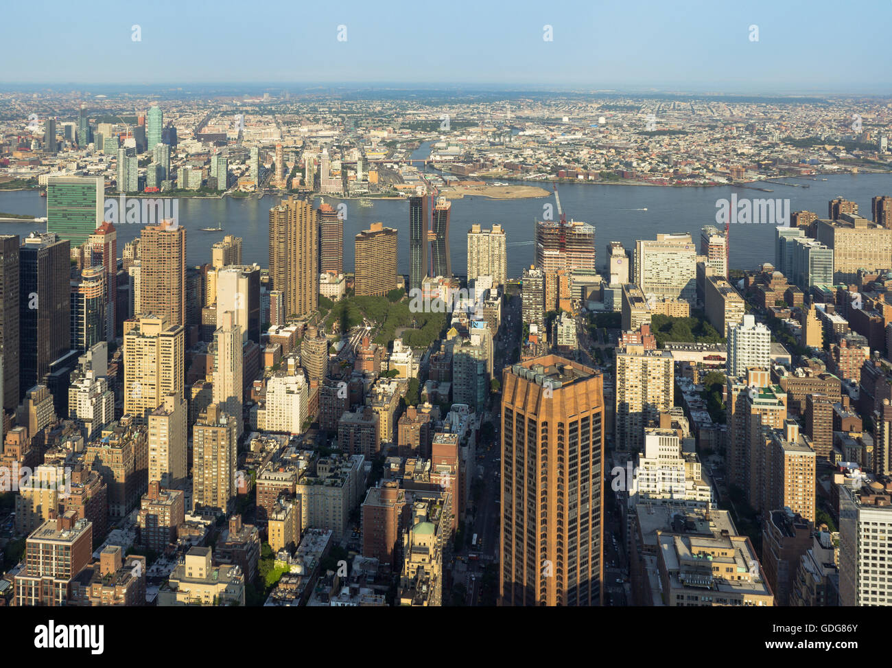 New York City Manhattan street aerial view with skyscrapers Stock Photo ...