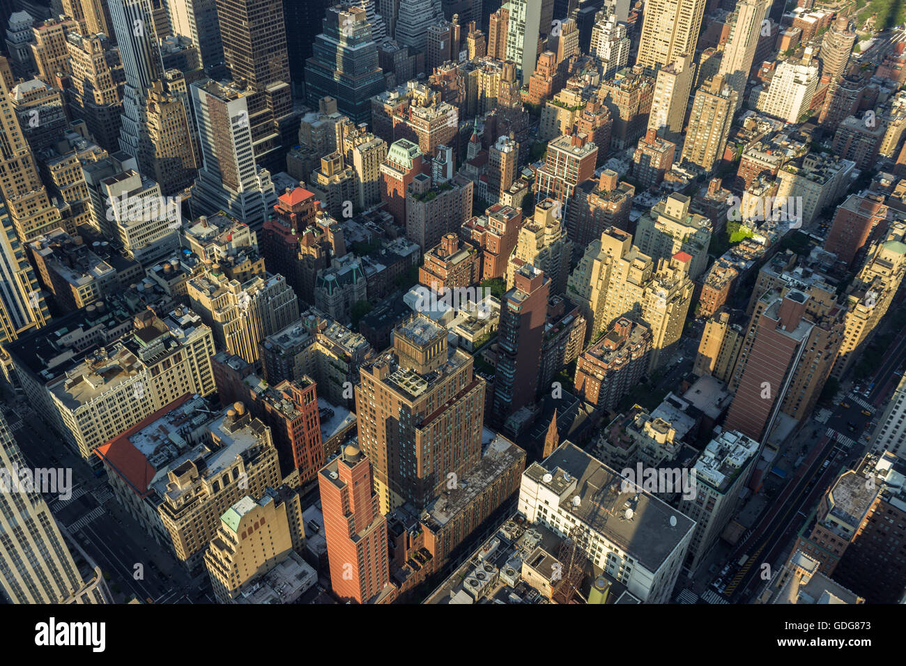 New York City Manhattan street aerial view with skyscrapers Stock Photo ...